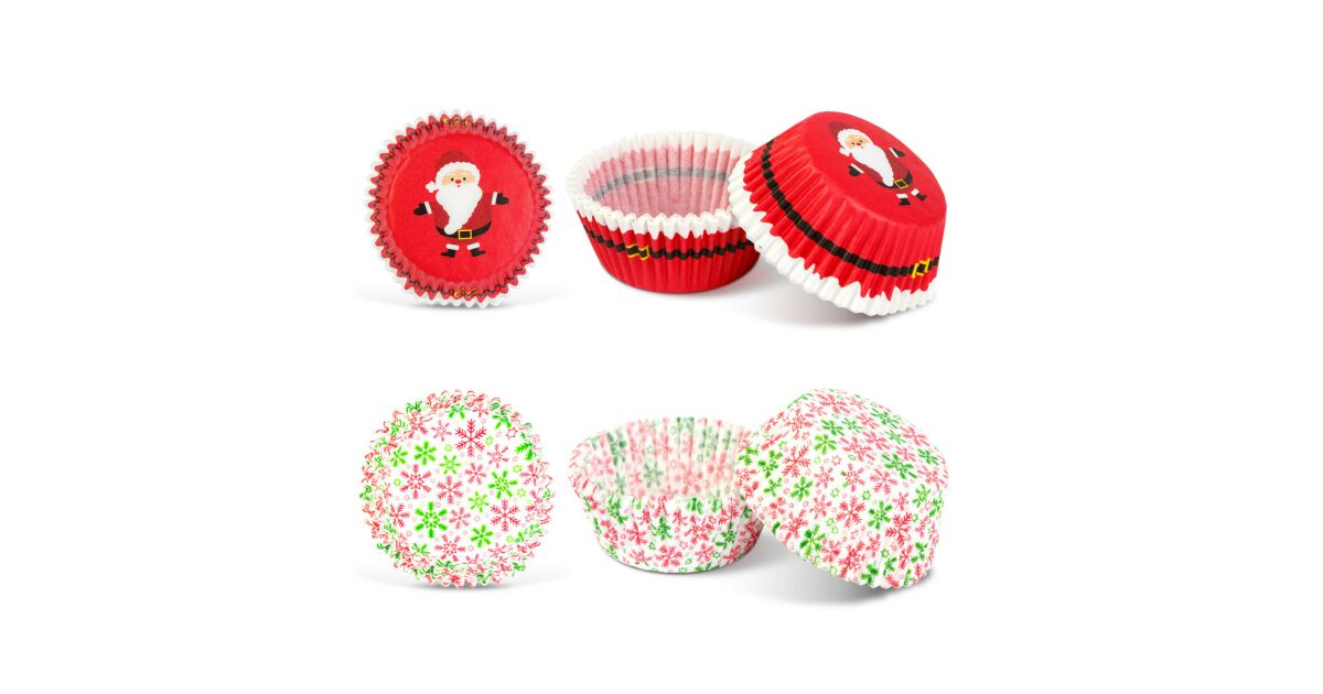 Set hartii pentru briose de Craciun – model Mos Craciun / fulg de ...