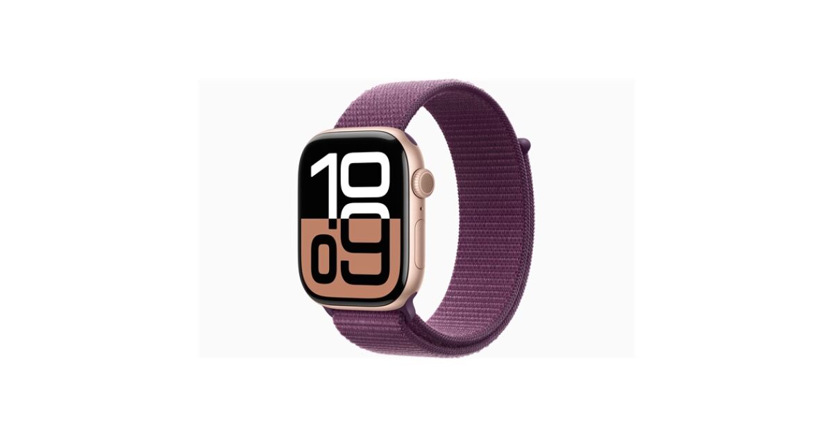 Apple Watch S10 Cellular (46 mm), carcasă din aluminiu auriu-roz, curea ...
