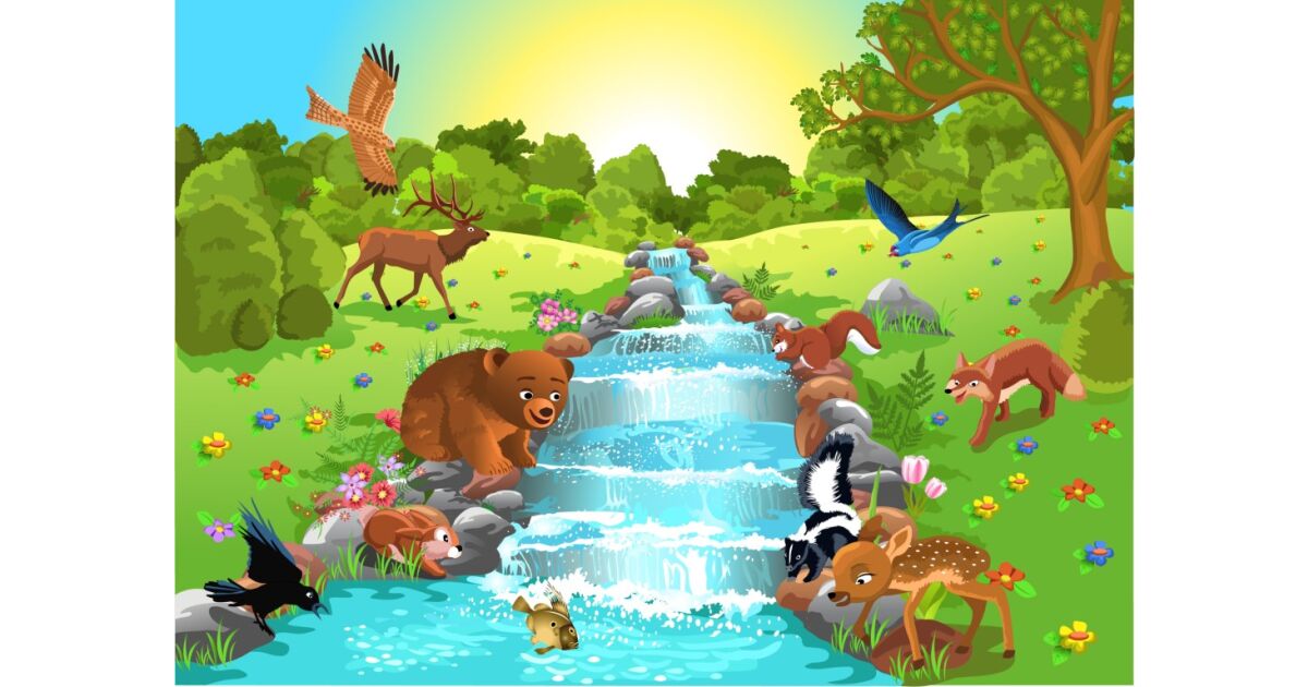 Erdei állatok tapéta, gyerekrajzok, 400 x 250 cm | Pepita.hu