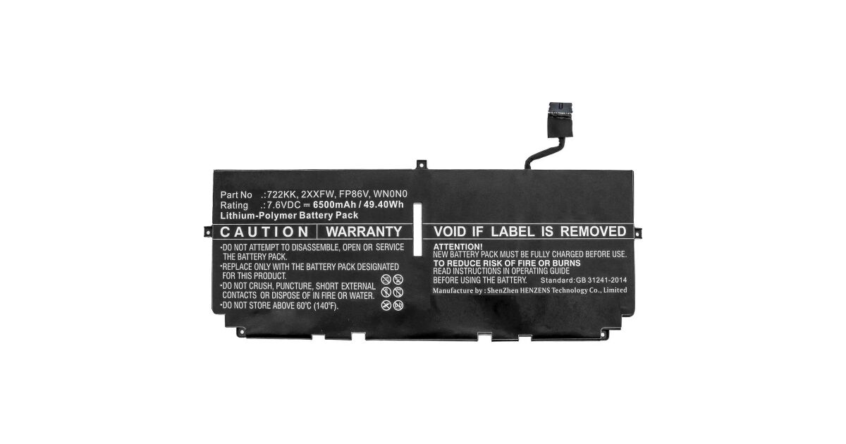 Baterie pentru laptop CoreParts pentru Dell 45.60Wh Li-Polymer 7.6V ...