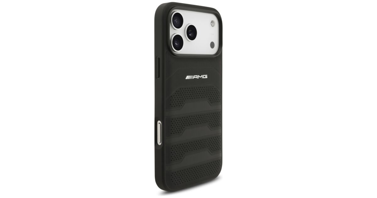 AMG Bőr Horony Vonalak Logó Tok iPhone 17 Pro Max fekete | Pepita.hu