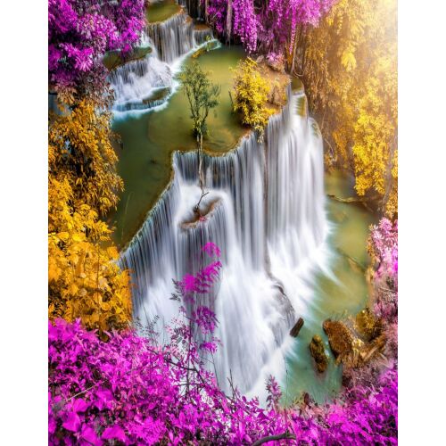 Tapeta Cascada45 Wodospad w żółtym lesie, fioletowy, 200 x 255 cm ...