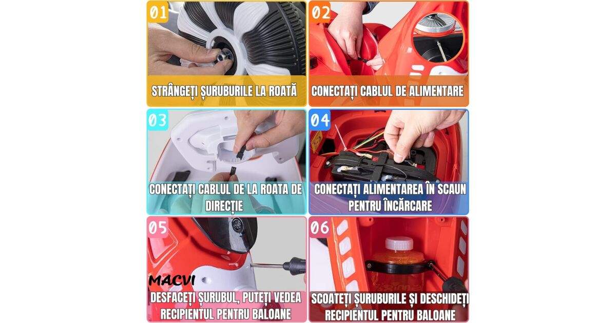 Elektromos roller gyerekeknek Macvi® lufi készítővel, zenével és LED ...