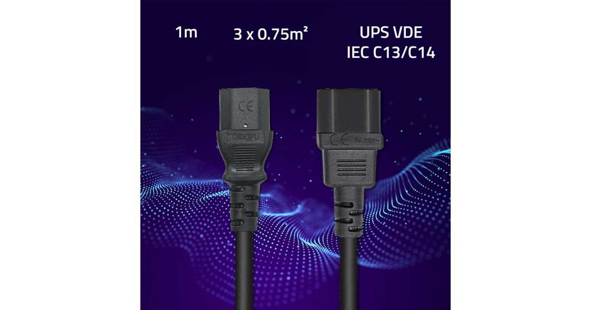 Cablu de alimentare Qoltec pentru UPS | IEC C13/C14 | 3x0.75mm² | 1m ...