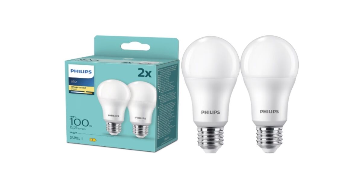 Pachet 2 becuri LED Philips A67, E27, 13W (100W), 1521 lm, lumina alba ...