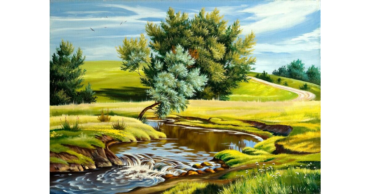 Platno slika Poletje, gozd, reka, slika, 90 x 60 cm | Pepita.com
