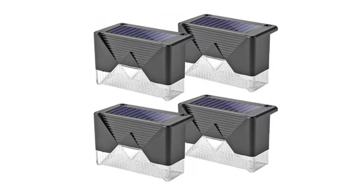 Set 4 Lampi Solare LED pentru scari gard stalpi rezistent la apa senzor ...