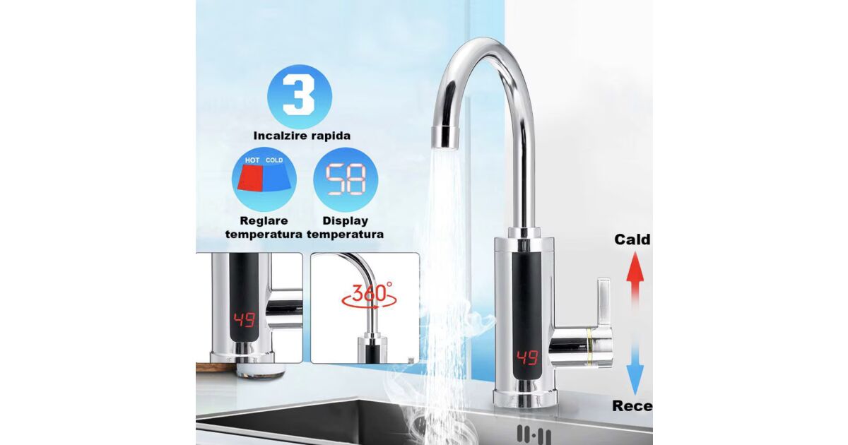 Robinet electric cu incalzire instant display temperatura putere 3000W ...