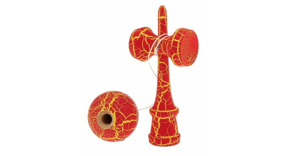 Kendama profesionala din lemn 18 cm model clasic cu design crapat ...