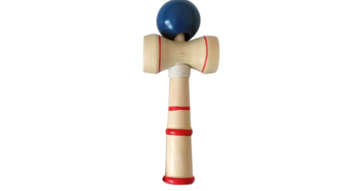 Kendama profesionala din lemn 21 cm model clasic cu bila ALBASTRA ...