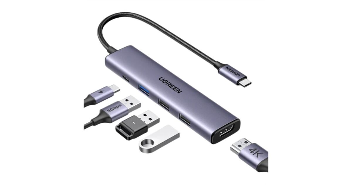 UGREEN Dokkoló állomás 5 az 1-ben, 4K@30Hz, USB HUB, HDMI 1.4, 1x USB-A 3.0, 2x USB-A 2.0, USB-C ...