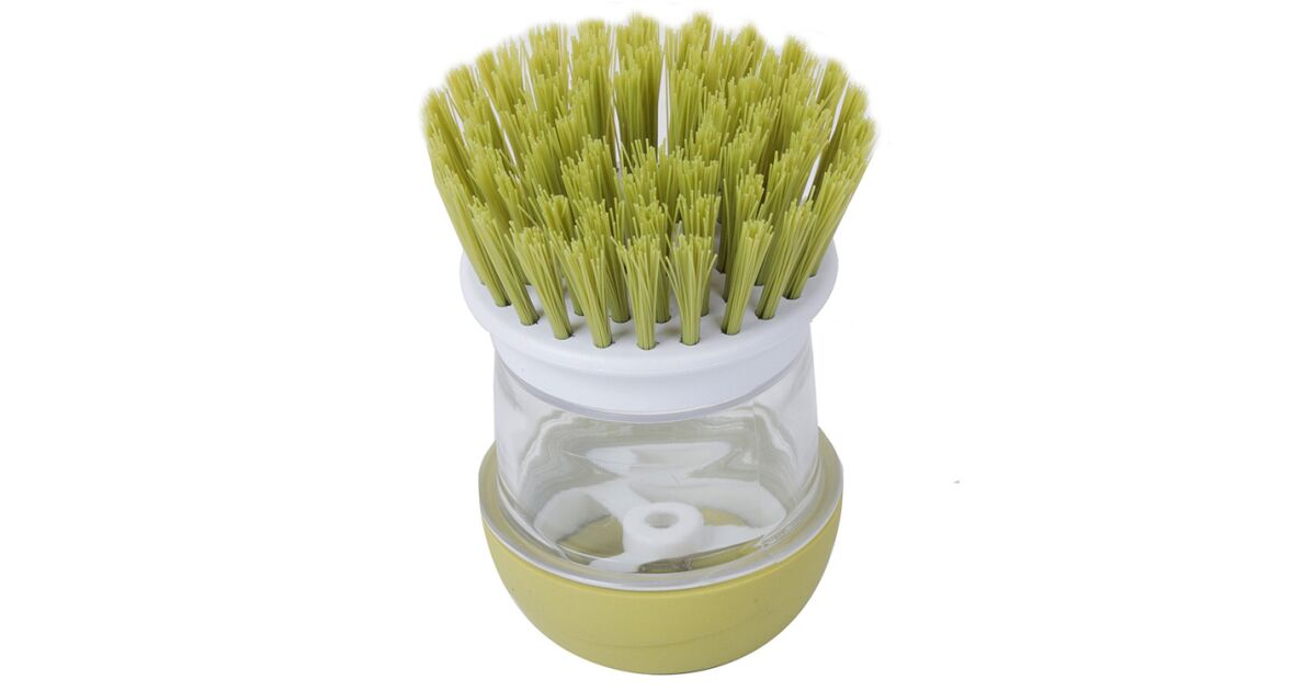 Perie de vase verde cu dozator de detergent și suport cu scurgere ...