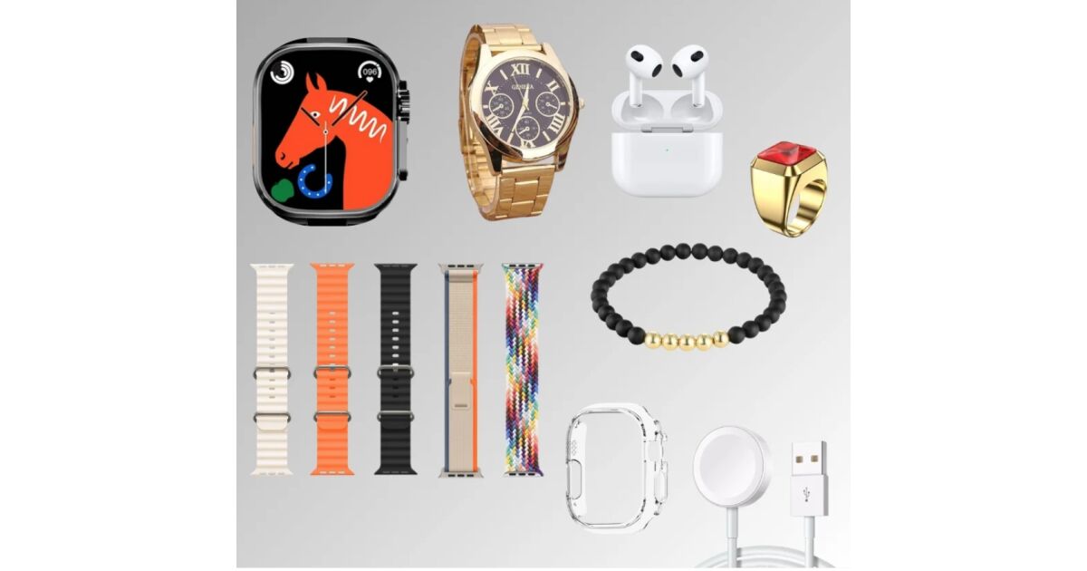 Set cadou ceas Smartwatch 9 in 1 H1000 Ultra 3 cu accesorii casti ...