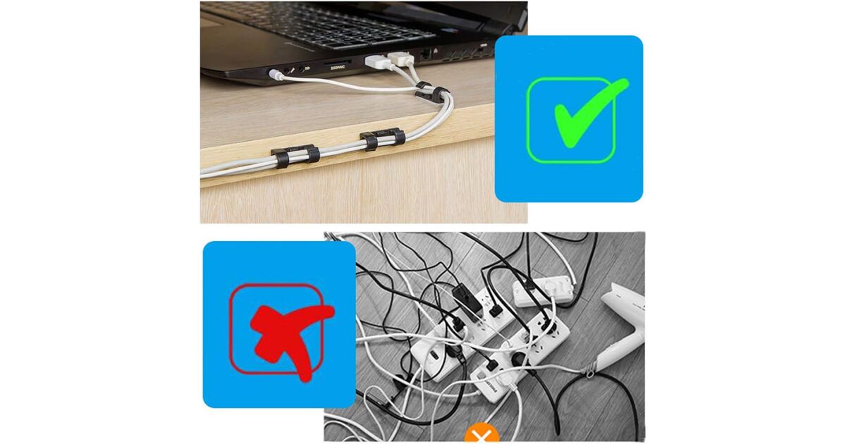 Set de 20 de cleme organizatoare pentru cabluri, cu adeziv | Pepita.com