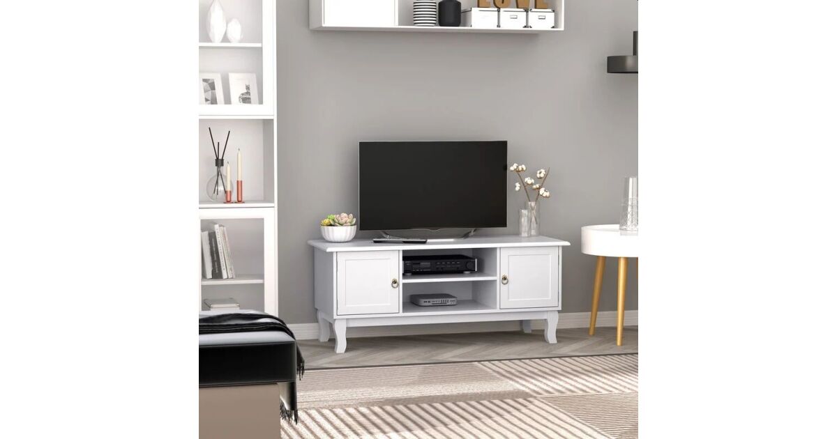 TV-szekrény 120x40x50 cm, polcok, 2 tárolószekrény, fenyőfa lábak, MDF ...