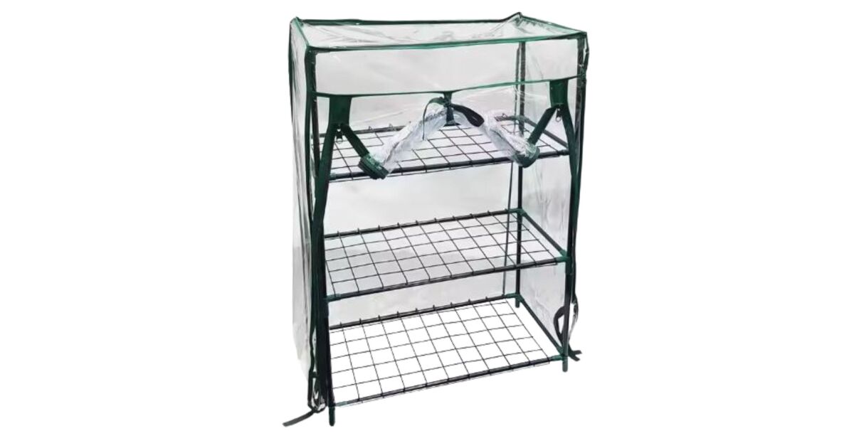 Mini seră de grădină pentru balcon cu 3 rafturi metalice, folie PVC, 46 ...