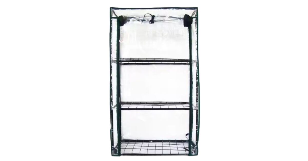 Mini seră de grădină pentru balcon cu 3 rafturi metalice, folie PVC, 46 ...