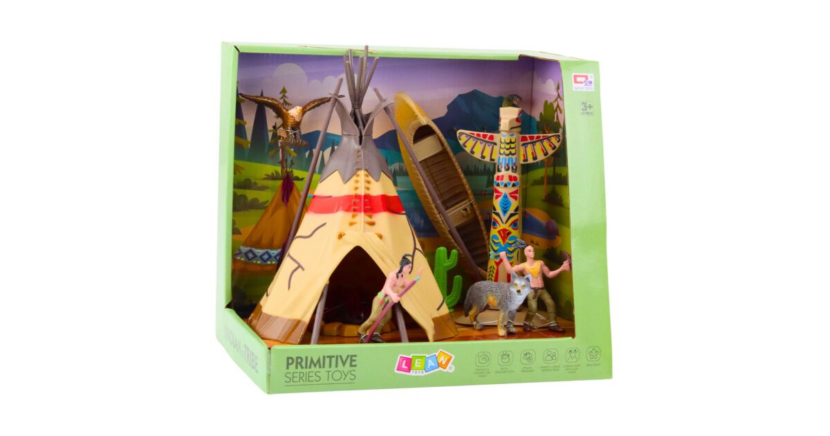 Set de figurine indiene, cort de indieni din sat, totem de barcă tipi ...