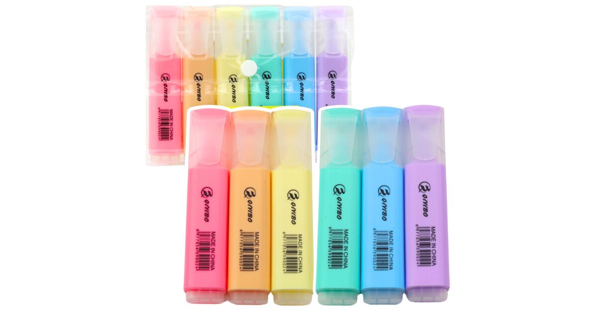 Set markeri evidențiatori în cutie, pasteluri colorate, 6 buc. | Pepita.com