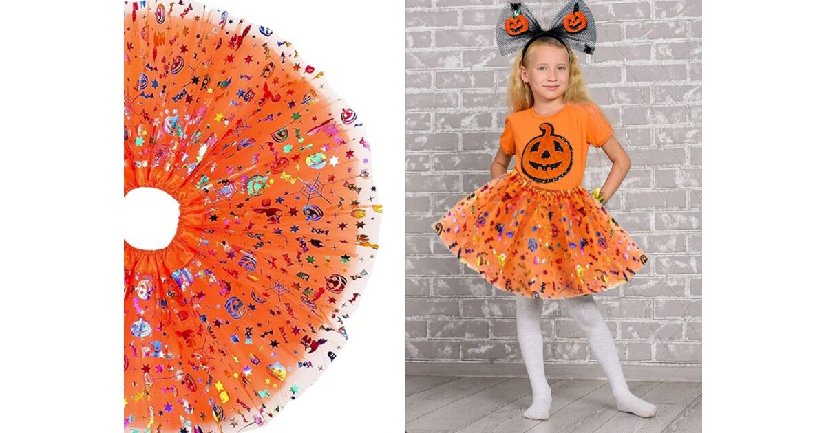 Tutu de Halloween cu Panglică și Bandă pentru Cap cu Decor de Dovleac ...