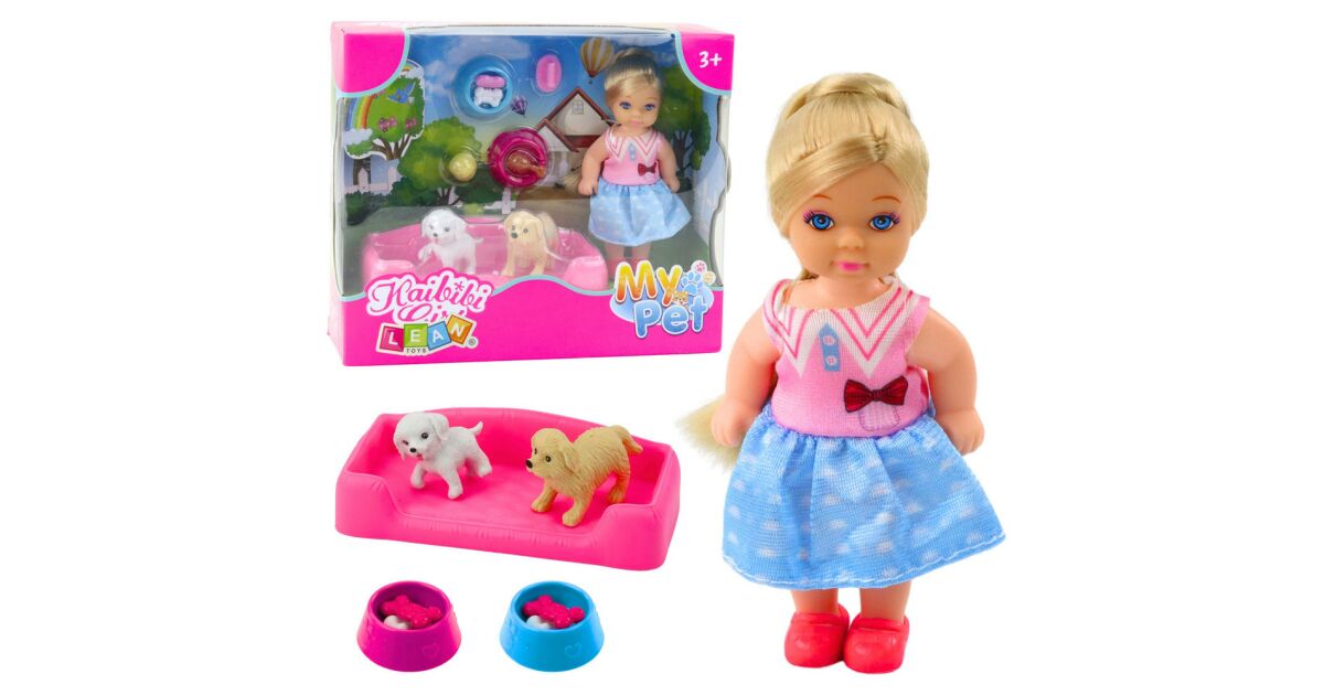 Mini baba szett két kutyával, ággyal, ételtállal | Pepita.hu