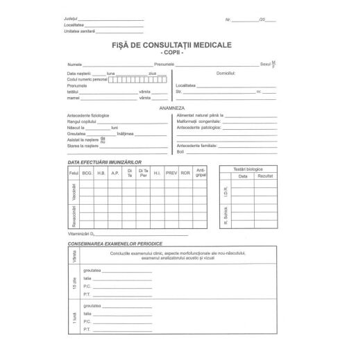 Fisa consultatii medicale copii, 420x297 mm, fata-verso, carton 140 g ...