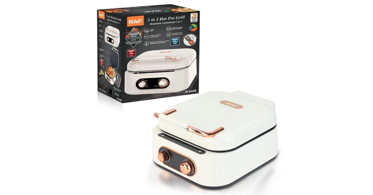 Multicooker RAF 3 In 1 Hot Pot Grill putere 1800W Alb | Pepita.com
