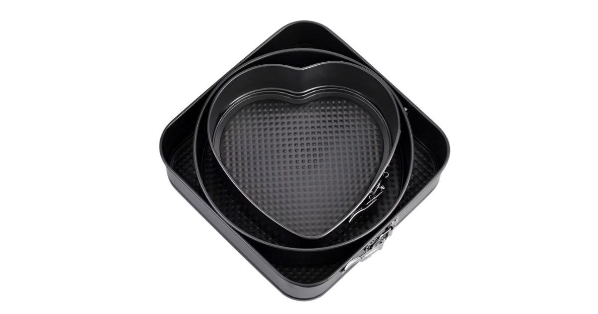 Set 3 tavi pentru copt forma Inima/Rotunda/Patrata cu baza detasabila ...
