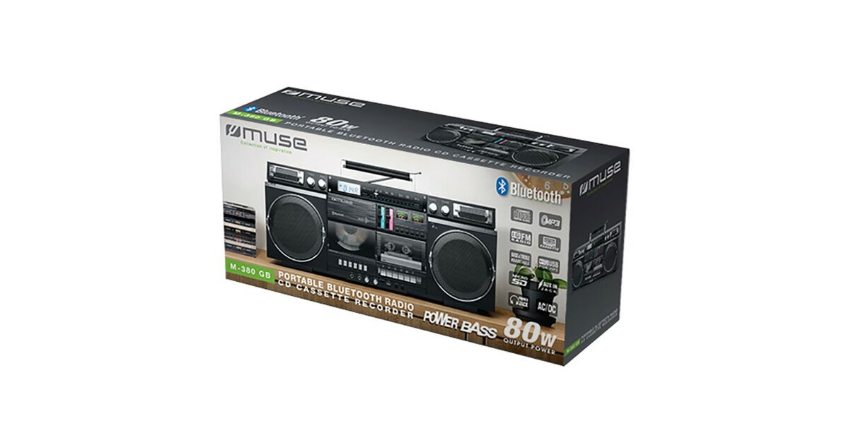 Muse M-380 GB Bluetooth Hordozható CD lejátszó és Kazettás magnó Rádió ...