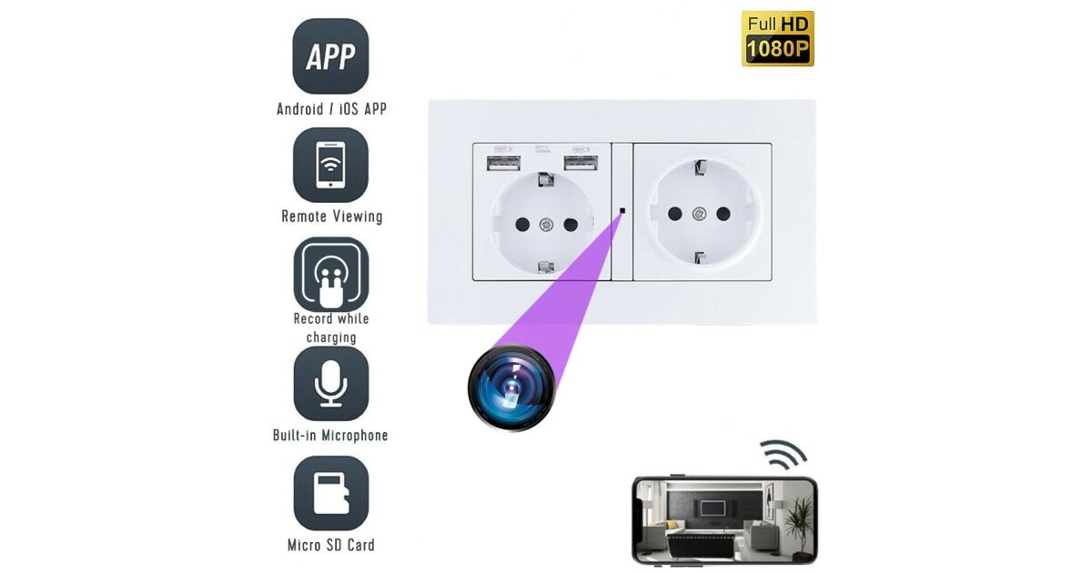 Camera Spion WiFi, TSS-EUC2 Ascunsa in Priza Dubla, Full HD, 5MP ...