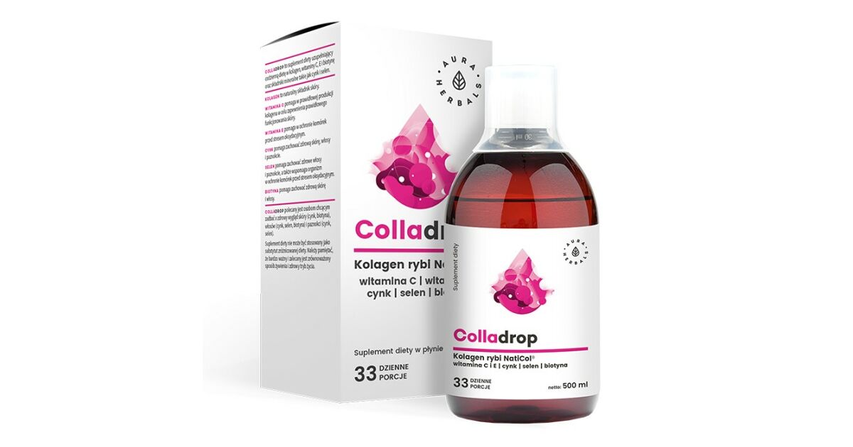 AURA HERBALS Colladrop Colagen de pește NatiCol + Vitamina C - lichid ...