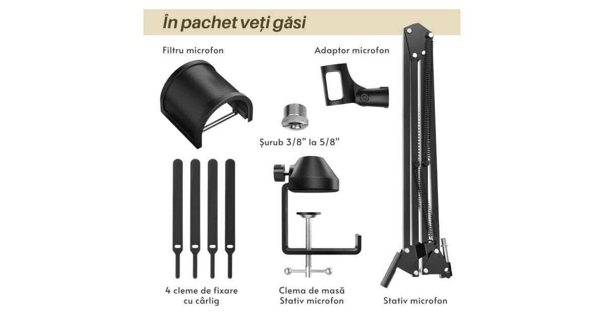 Braț pentru microfon TONOR T10, Ideal pentru Studio, Podcast, Broadcast ...