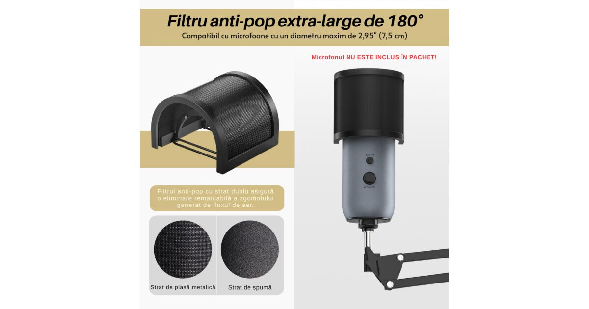 Braț pentru microfon TONOR T10, Ideal pentru Studio, Podcast, Broadcast ...