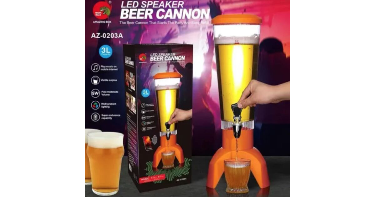 Dozator Bere cu Boxa bluetooth si LED Beer Cannon 3L pentru Petreceri ...