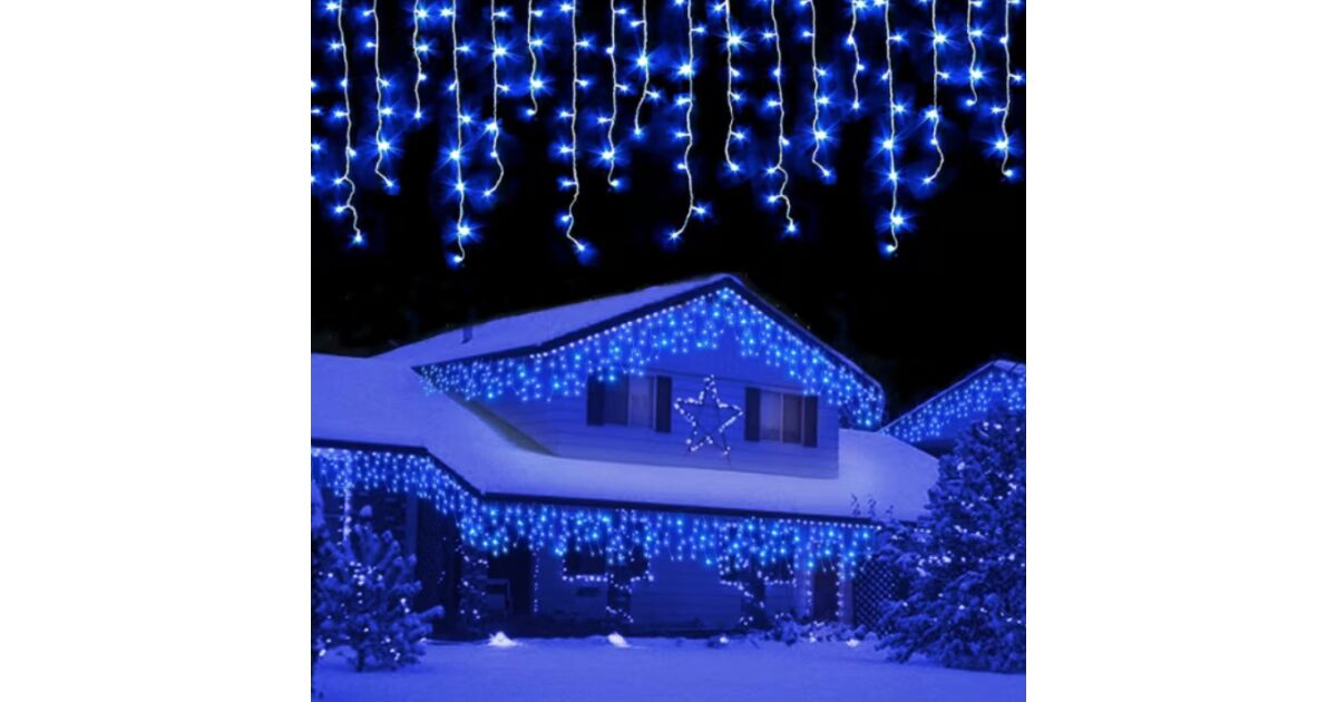 Instalatie de Craciun 1500 17 tip FRANJURI de 12 metri 300 LED ALBASTRA ...
