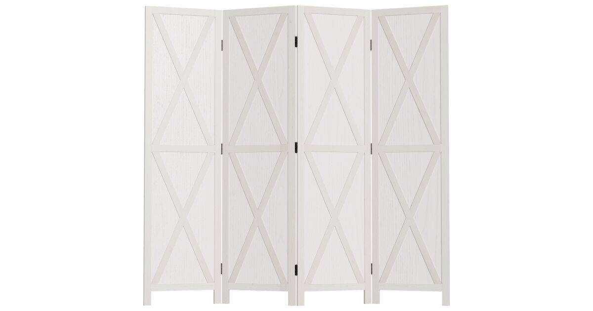 HOMCOM Paravan Interior cu 4 Panouri Pliabile din Lemn, 182x170 cm, Alb ...