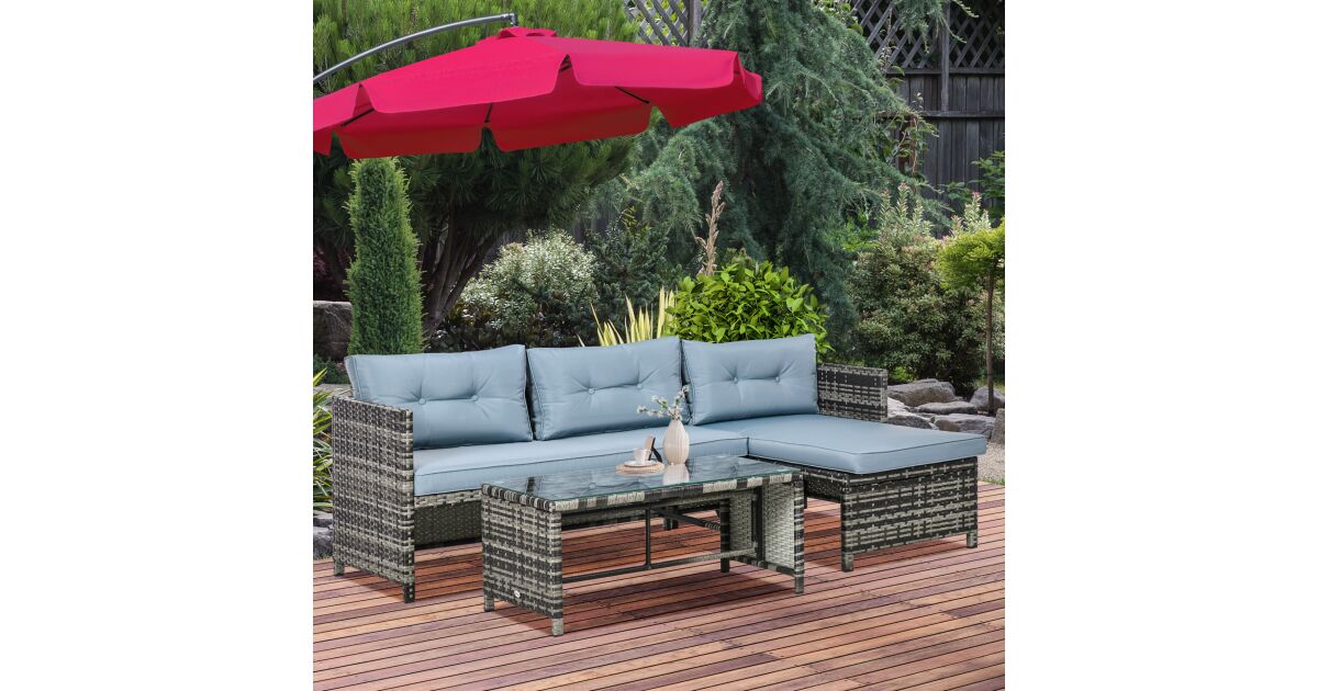 Mobilier pentru gradina cu canapea 2 locuri, sezlong si masuta, set ...