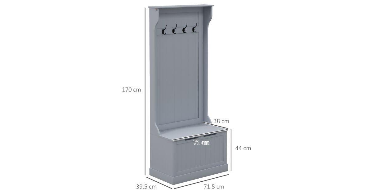 HOMCOM Cuier 3 în 1 cu 4 Cârlige, Bancă Depozitare și Cuier, Mobilier ...