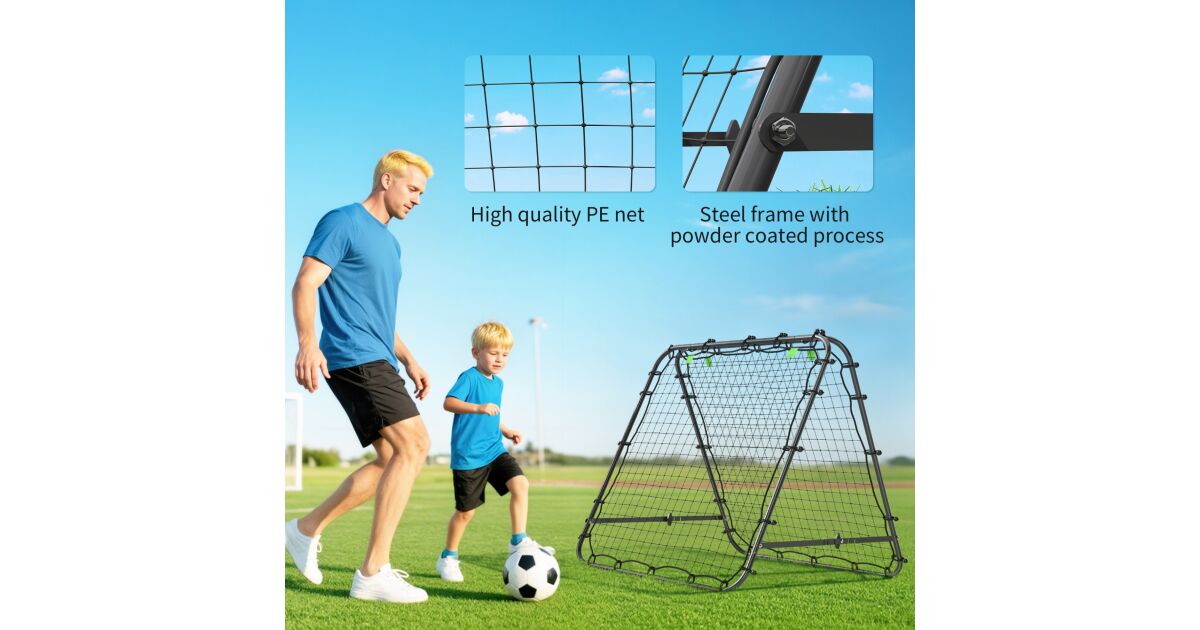 HOMCOM Poartă de Fotbal Rebounder Pliabilă cu Unghi Reglabil și Pichete ...