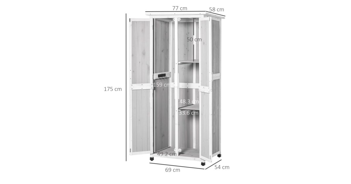 Outsunny Magazie din Lemn de Brad pentru Unelte cu 3 Niveluri, cu ...