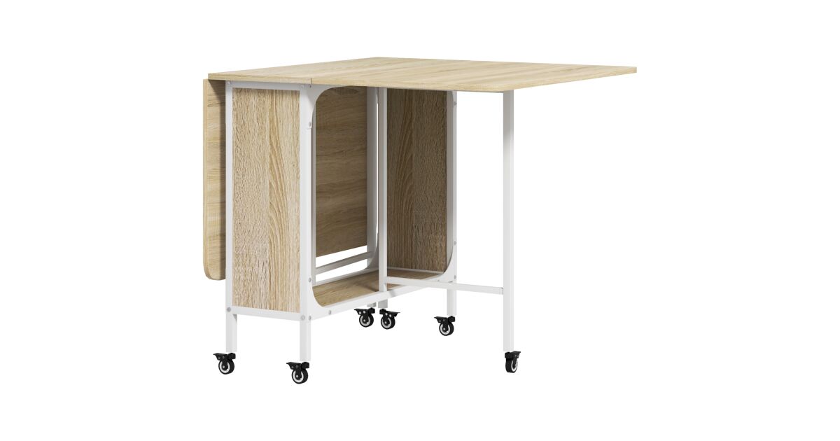 HOMCOM Masă Pliabilă pentru 4-6 Persoane, Masă cu Spațiu Economic, Raft ...