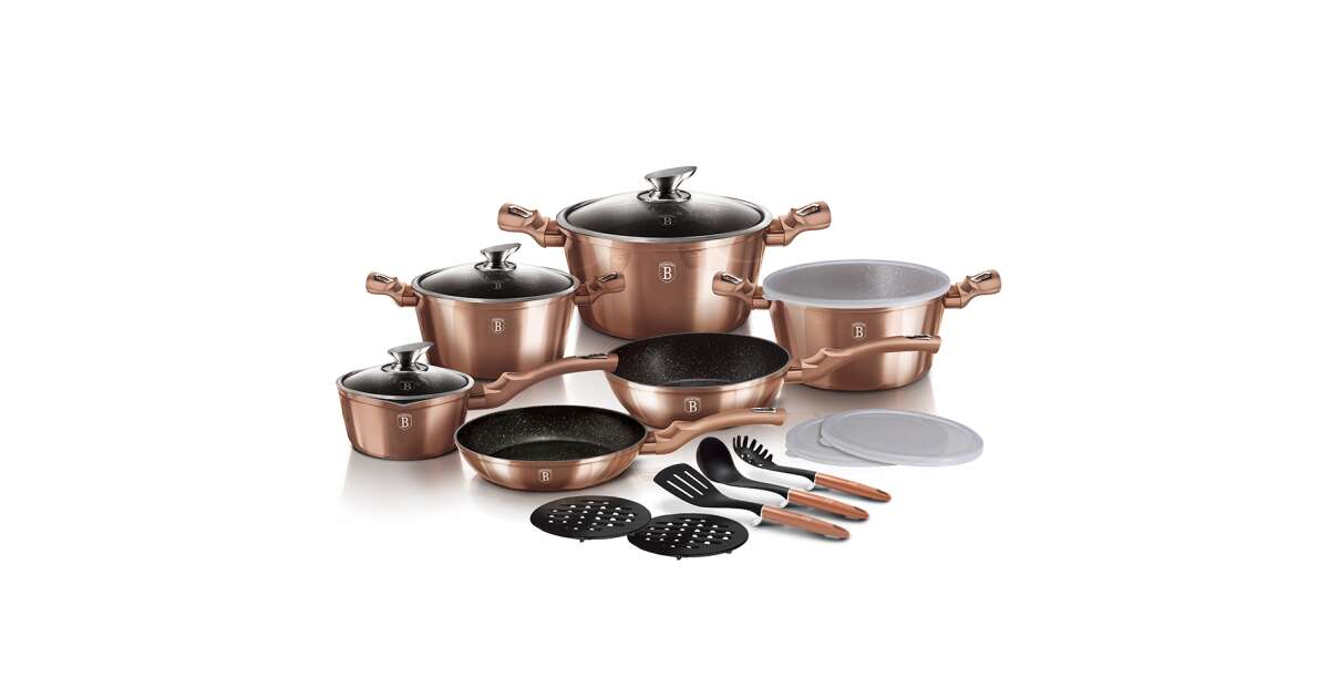 Berlinger Haus BH-7034 18 piece dinnerware set, Metallic Line Rose Gold ...