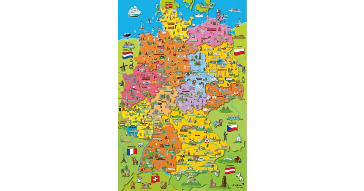 Vélemények: Cartoon map of Germany, 200 db (56312) Deutschlandkarte mit ...