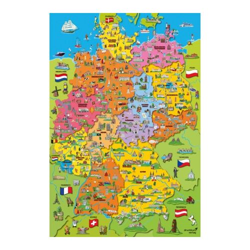 Vélemények: Cartoon map of Germany, 200 db (56312) Deutschlandkarte mit ...