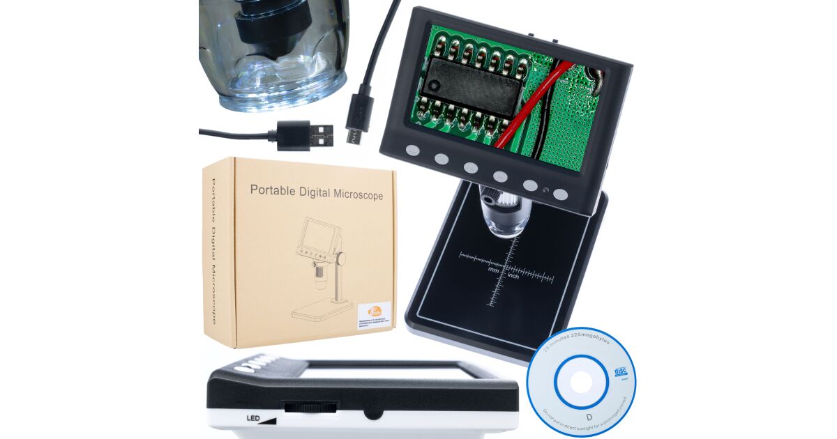 Digitálny Mikroskop DM7-B1 – 4,3 LCD 1080P | 50–1000×, 8 LED, USB ...