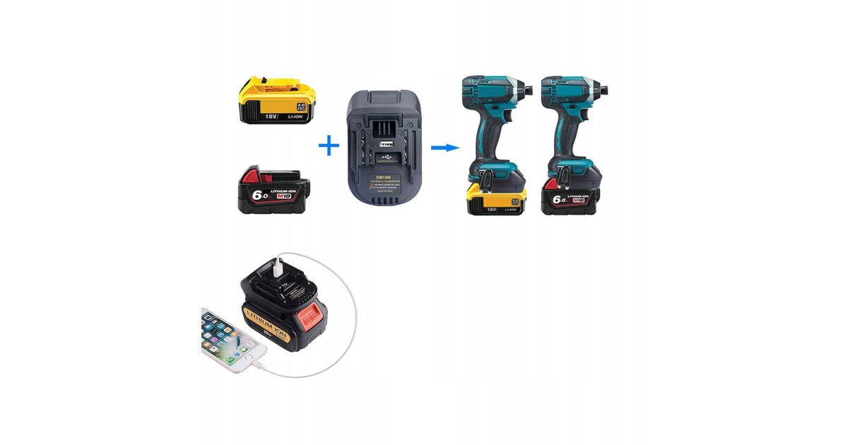 Adaptor DM18M - Conversie Baterie Dewalt/Milwaukee La Makita 18V | USB ...