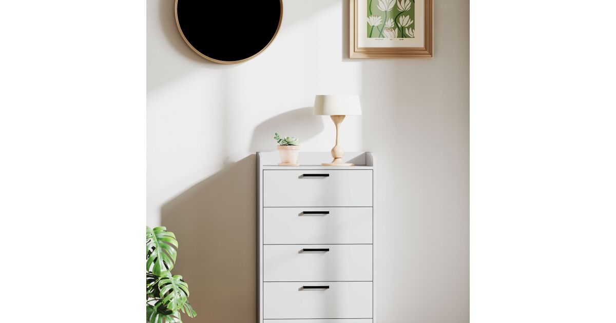 HOMCOM Comodă cu 5 Sertare din Lemn, 60x40x114 cm, Alb | Pepita.com
