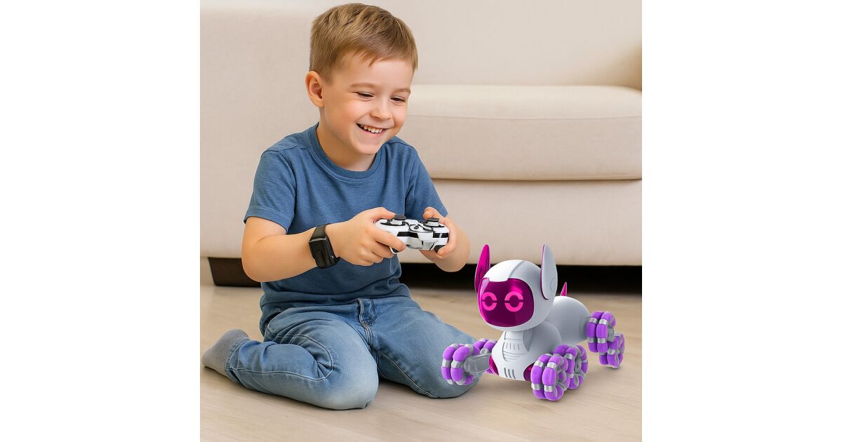 TOOBY Robot Dog Telecomandă RC Lumini și Sunete 360° în Alb și Mov ...