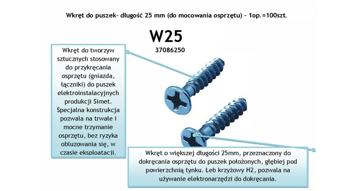 Vasalat csavar elektromos szerelődobozokhoz, hossz 25mm, doboz 100 db ...