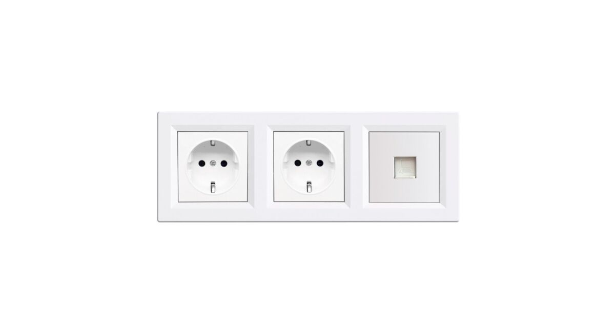 Priză cu două prize împământate Nova III cu conector UTP și cadru alb ...